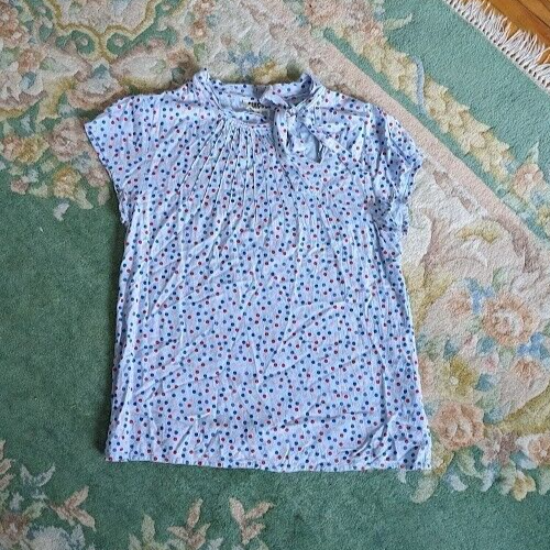 MODCLOTH CIRCUS Women Sz UK 16 US 12 Shirt Top Blue Polka Dot Tie Neck ...