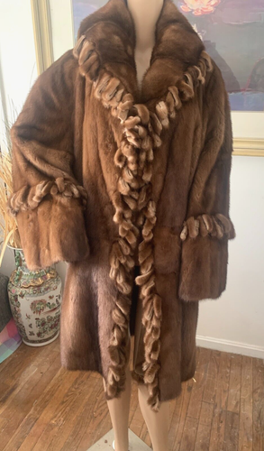 Gorgeous Unique SAKS 5 AVE Italian Sable Pelt Trim Mink Fur Coat Sz M 3 ...
