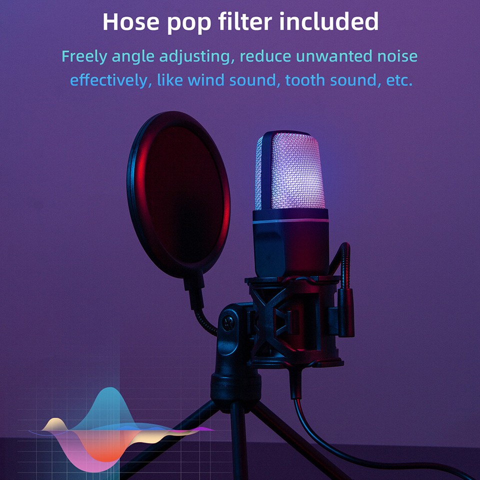 RGB USB Condenser Recording Microphone Pop Filter Mic for PS4 PS5 PC ...