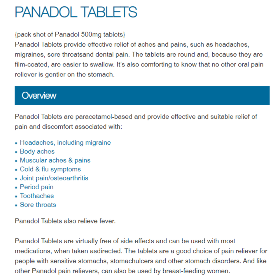 PANADOL TABLETS Paracetamol 500mg Pain Reliever, Quick Relief for ...