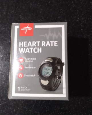 Medline Watch Unisex Black Silver Tone Digital Heart Rate Monitor New ...