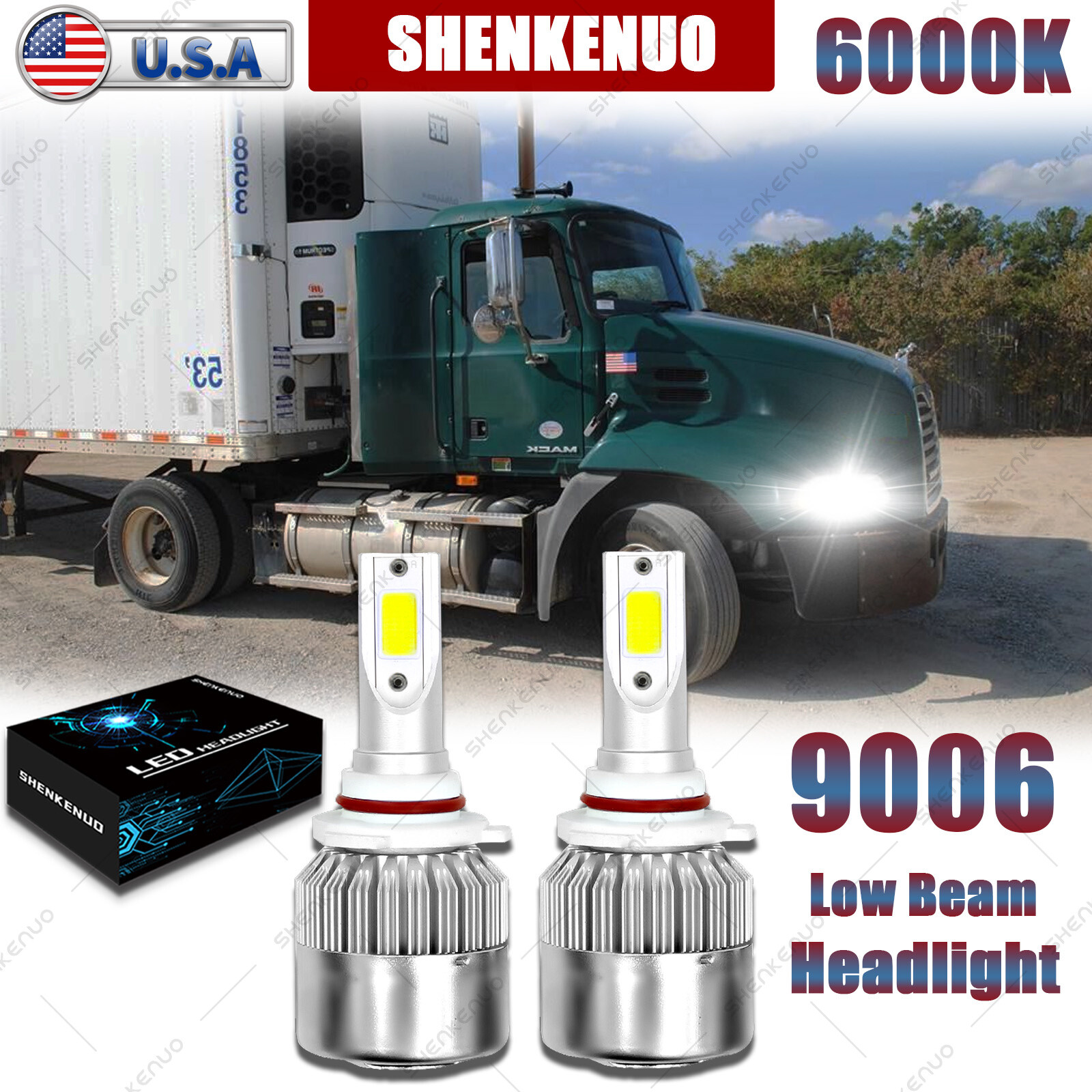 For Mack CXU 2008 - 2018 2019 2pc 9006 LED Headlights Low Beam Bulbs ...