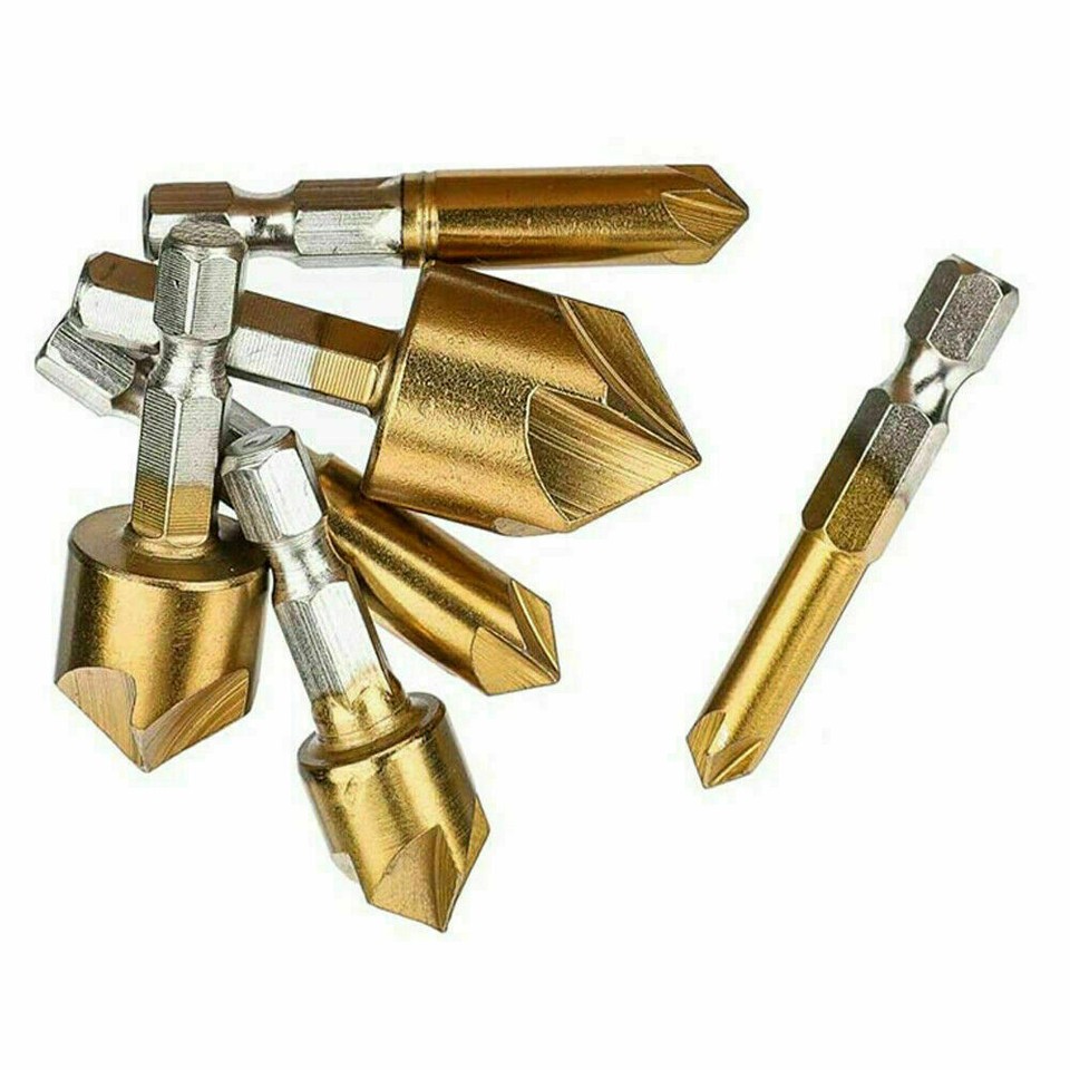 6Pcs Countersink Drill Bit Set 1/4'' Hex Shank HSS Woodworking Pilot ...