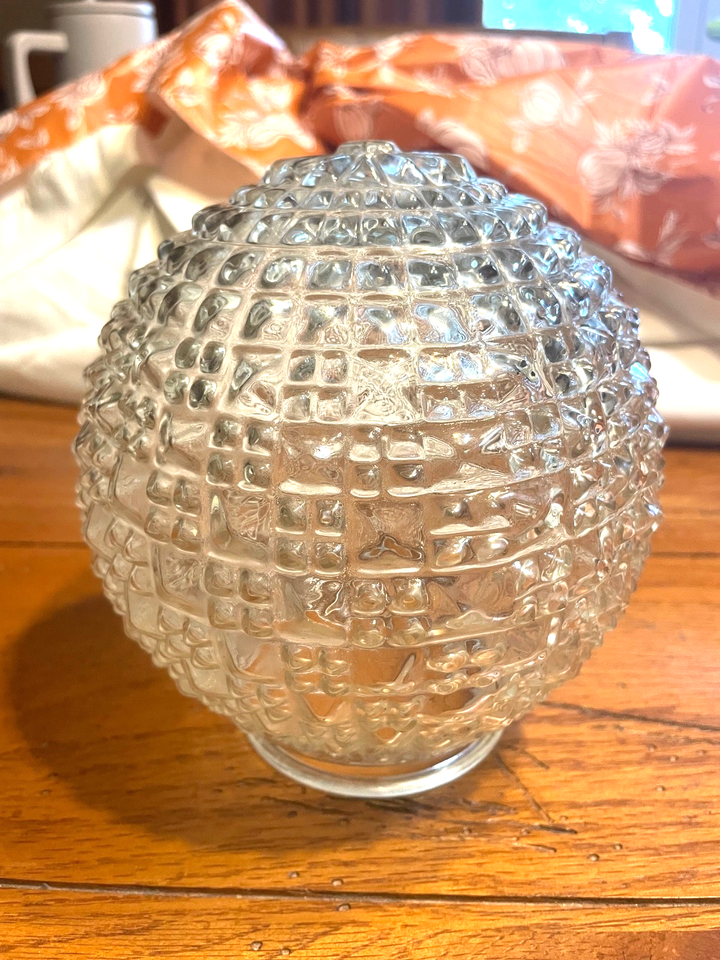 Vtg Mid Century Light Globe Diamond Cut 6” Ball Geo Squares Points 3 1/ ...