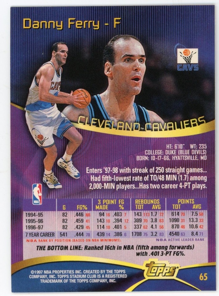 1997-98 Topps Stadium Club Danny Ferry Card #65 | eBay