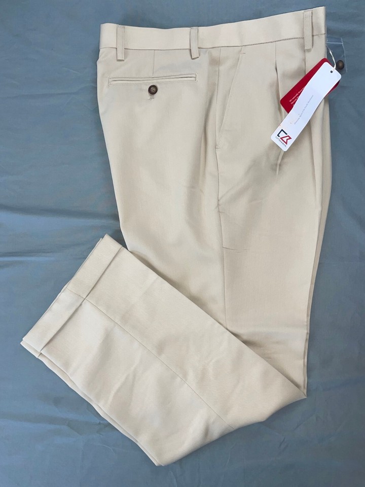 Cutter & Buck Double Pleat Microfiber Dress Pants, Slacks. Beige, 34X32 ...