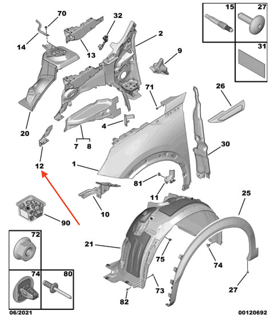 PEUGEOT 2008 Front Right Fender Support 9834865480 New Genuine | eBay UK