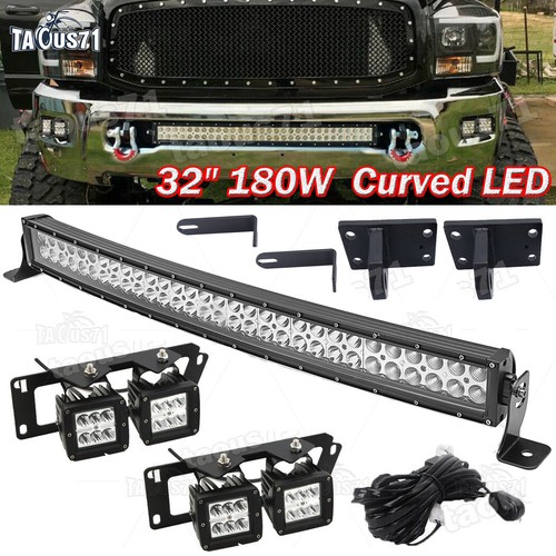 32" Curved LED Light Bar / 4'' 24W Bumper Pods For 4th Gen Dodge Ram ...