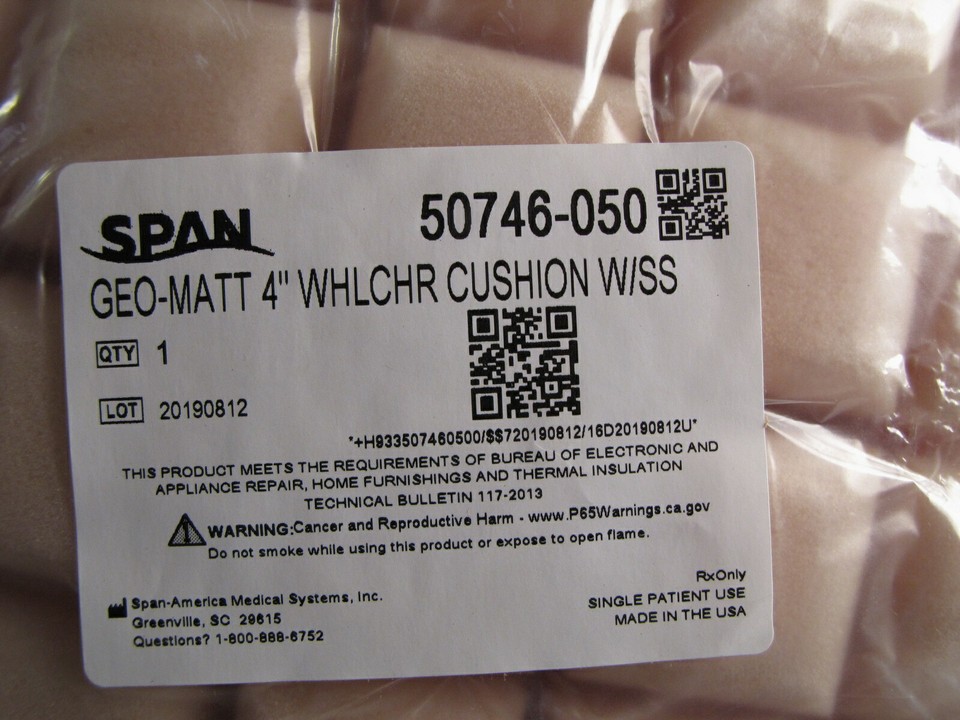 Span Geo-Matt 18"x16"x4" Wheel Chair Cushion w/ Soft Skin Sleeve 50746 ...