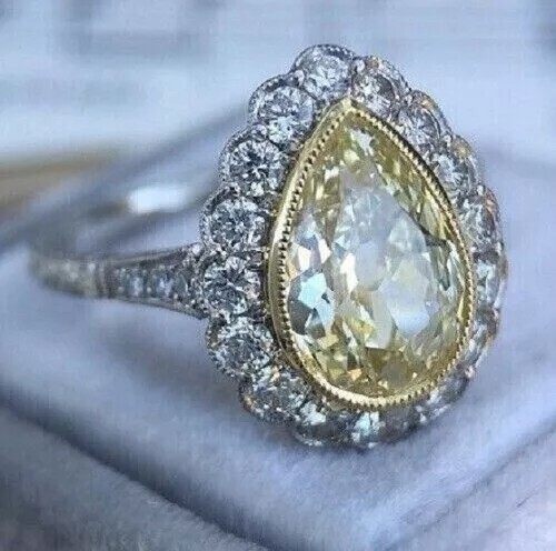 Vintage Style Lab-Created 3.20 Ct Canary Diamond Wedding Ring 14K White ...