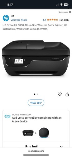 HP OfficeJet 3830 All-in-One Wireless Printer (K7V40A) (with Black Ink ...