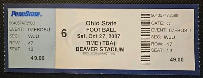 Penn State Ohio State Buckeyes Football Ticket 10/27 2007 QB Todd ...