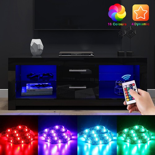 130cm Black TV Unit Cabinet LED Light High Gloss Entertainment Set ...