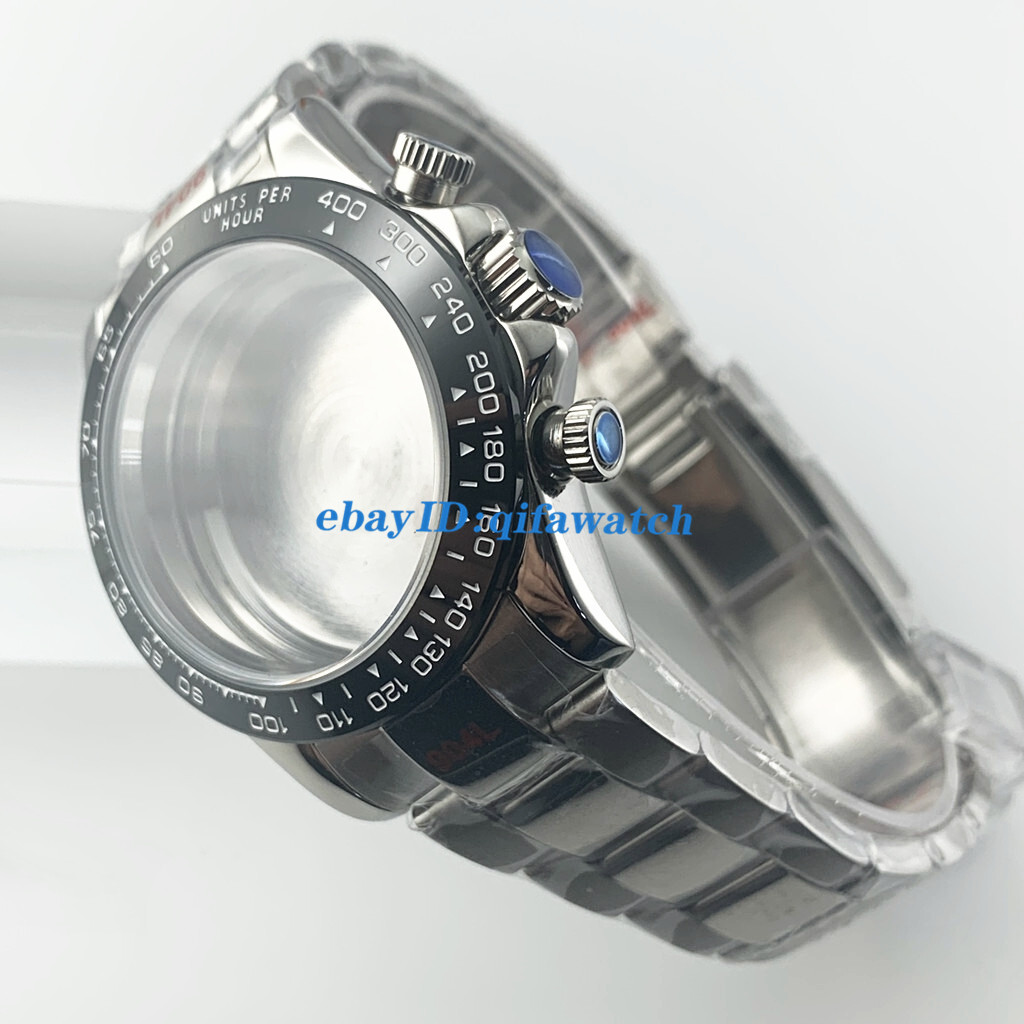 39mm silver black steel Watch Case Bezel Sapphire glass Fit VK63 Quartz ...