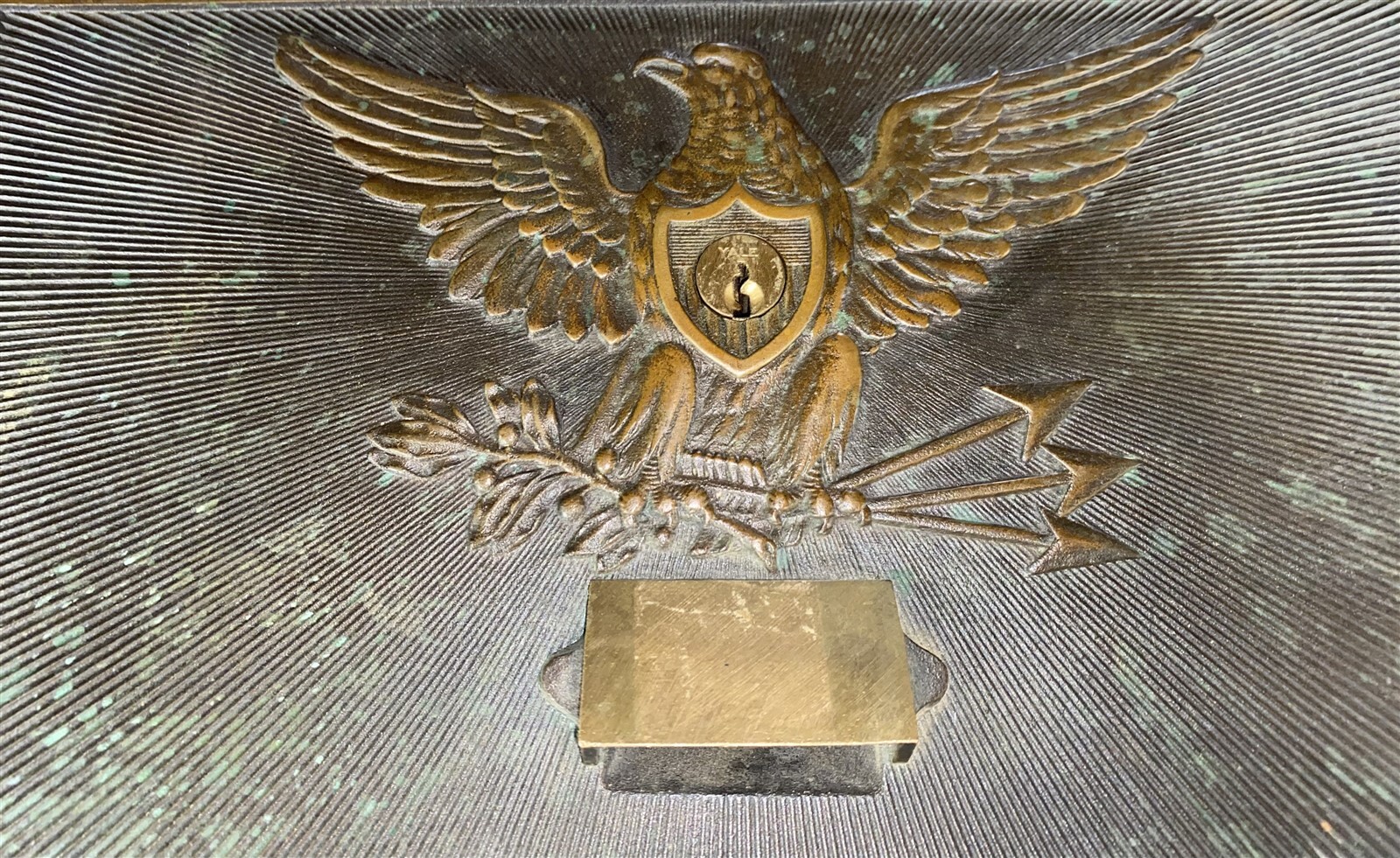 LARGE Antique Cast Brass YALE Eagle Key Lock USPS P.O. Box Door 11" x 6 ...