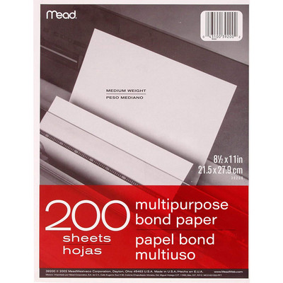 Mead 8.5x11 White Writing Paper 200 Sheets Multipurpose Printing Typing ...