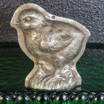 Primitive Vtg Tin Style Easter Chick Chicken Silver Resin Chocolate ...