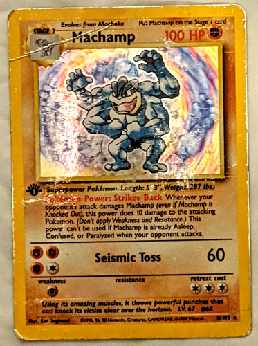 Machamp Pokemon Card 1st Edition 8/102 Holofoil Rare 1st edition Base ...
