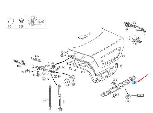 MERCEDES-BENZ S W220 TRUNK LID FASTENER HANDLE A2207500193 ORIGINAL NO ...