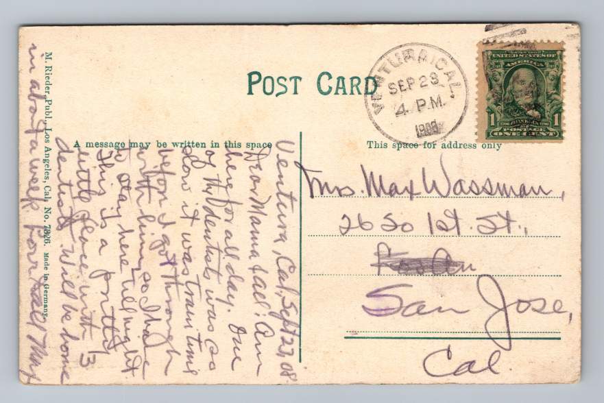 Ventura California from Hillside ~ Antique Hand Colored Postcard Cover 1908 | eBay