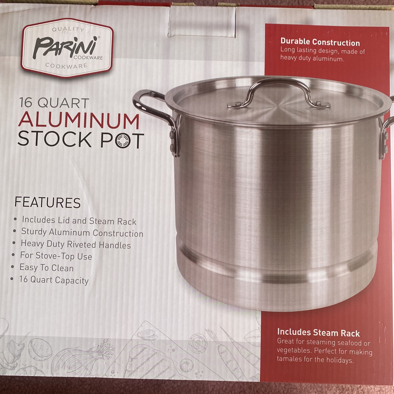 NEW Parini Cookware 16 Qt. Aluminum Stock Pot with Lid & Steamer | eBay