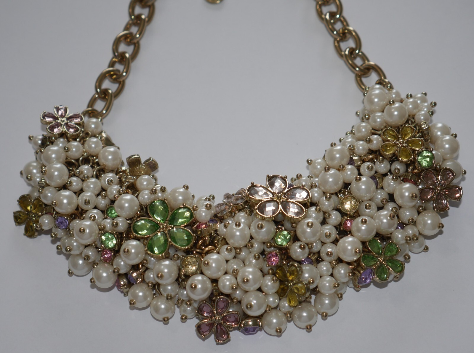 Talbots Pearl Cluster Floral Rhinestone Statement Gold Necklace NWT ...