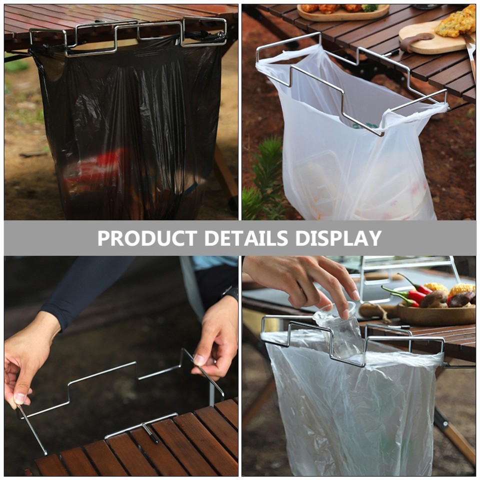 Stainless Steel Trash Bag Holder Outdoor Foldable Garbage Bracket ...
