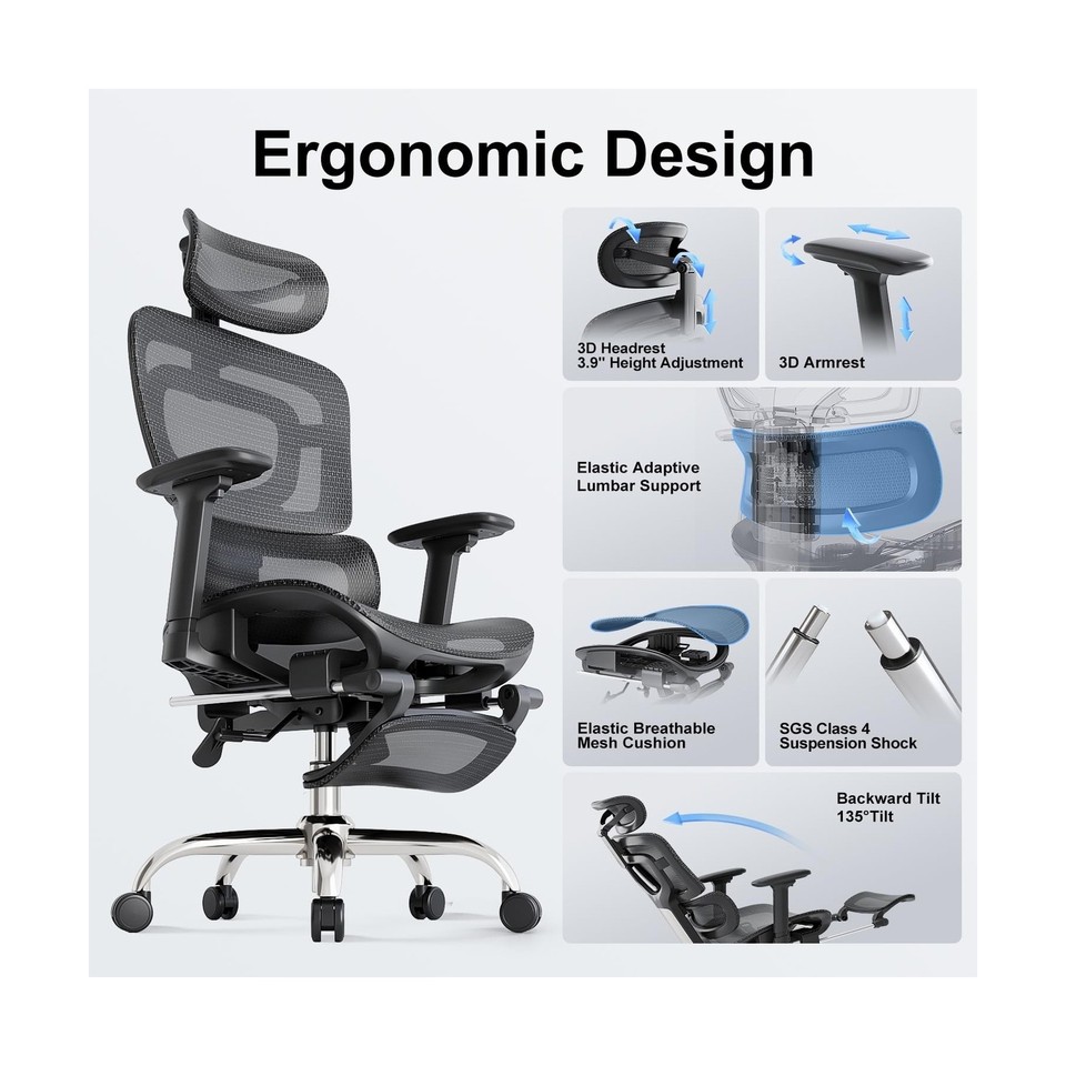 Ergonomic Office Chair, Adaptive Lumbar Support, SGS Class 4 Gas ...