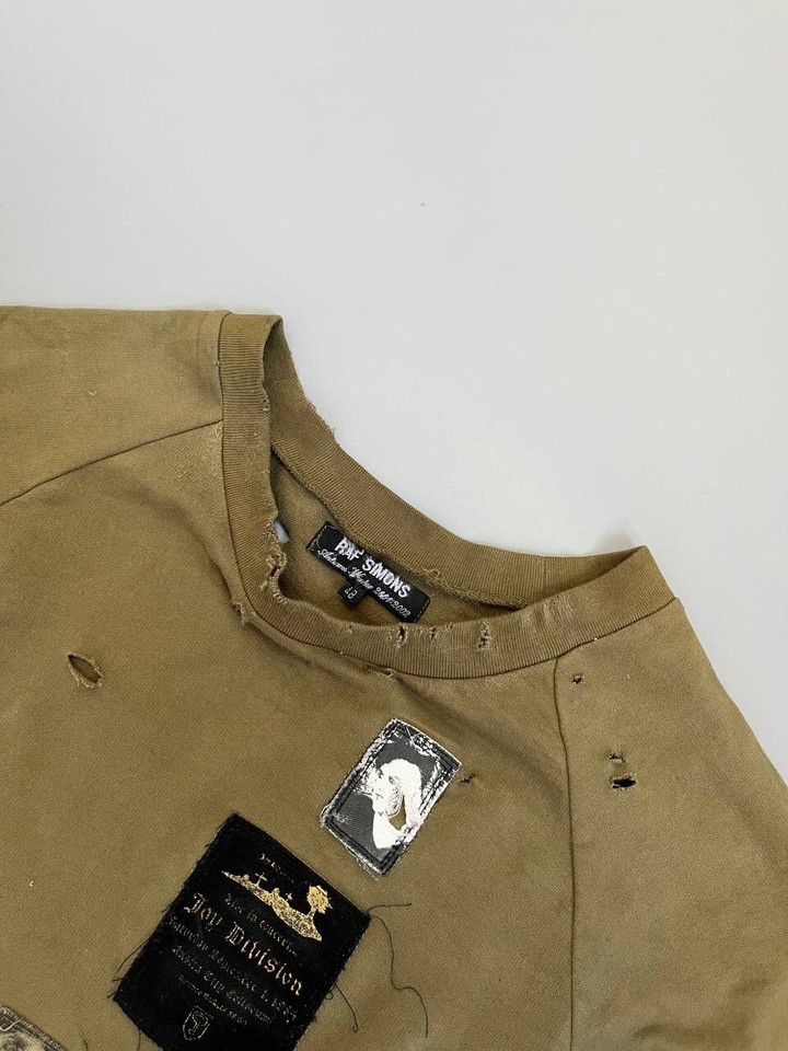 AW01 Raf Simons ‘Riot! Riot! Riot!’ Olive Green Patchwork Crewneck Size ...