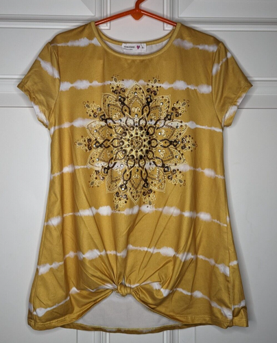 Beautees Girls Size Medium Yellow And White Tie Dye And Rhinestone T ...