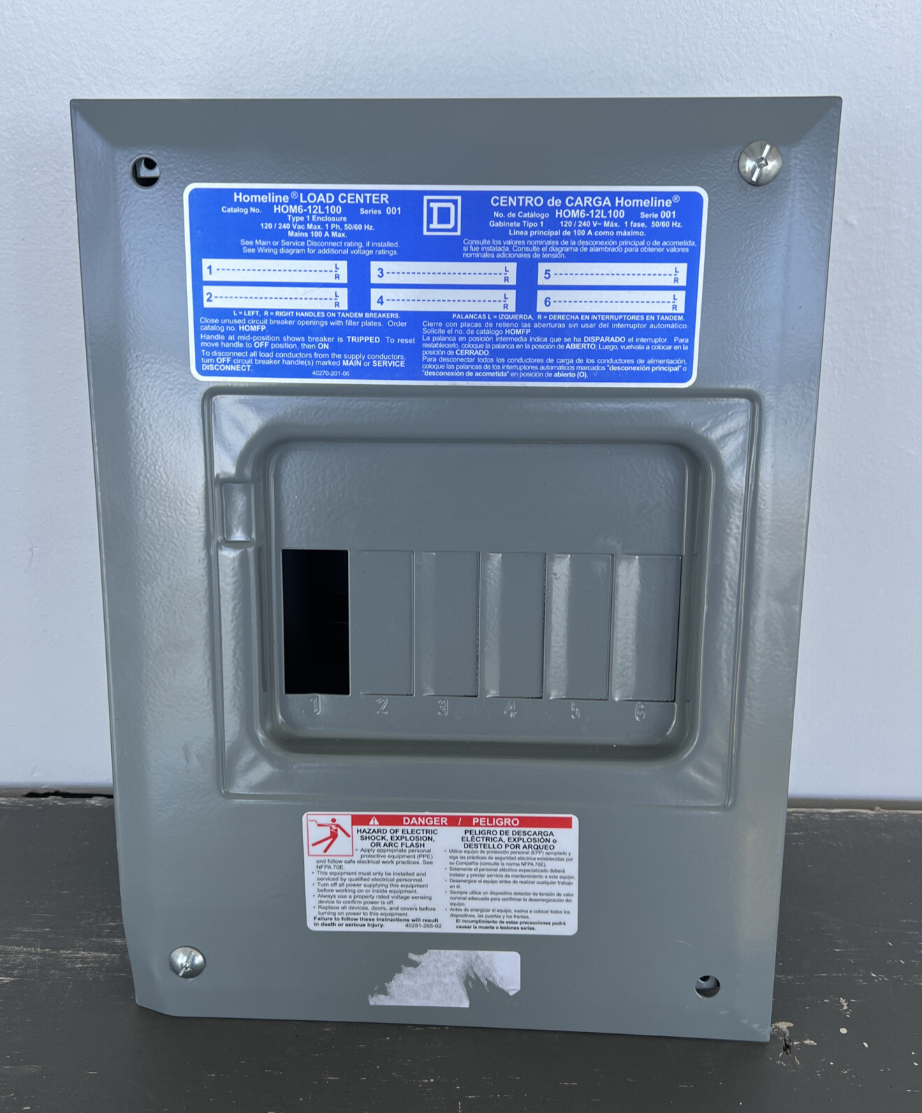 Square D Homeline HOM6-12L100 Load Center 120/240V 1PH Type 1 6-Space ...