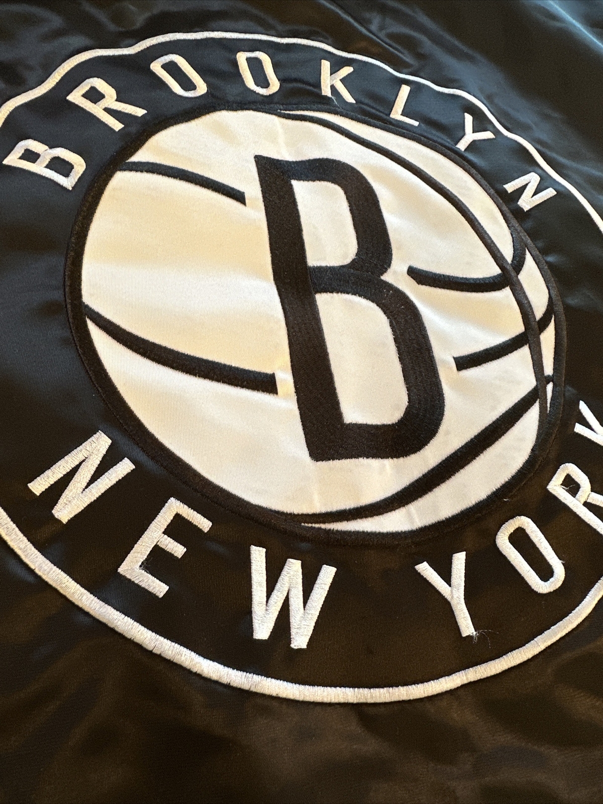 NWT Brooklyn Nets Starter Black Satin Full-Snap Quilted Varsity Jacket ...