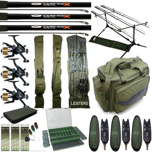 Carp Fishing Starter set up 3 Rods 3 Reels Bag Alarms Bag Tackle Box 3 ...
