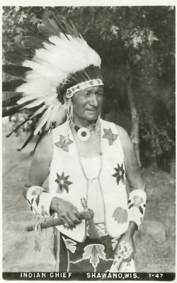 AMERICAN INDIAN CHIEF SHAWANO WI 1954 VINTAGE REAL PHOTO POSTCARD RPPC ...