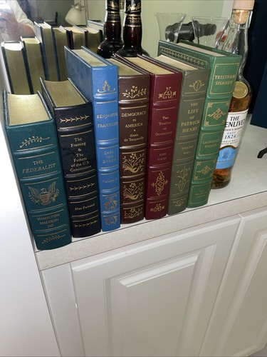 Lot of 7 Leather Books Display DECOR ANTIQUE Vintage Gold Guild ...