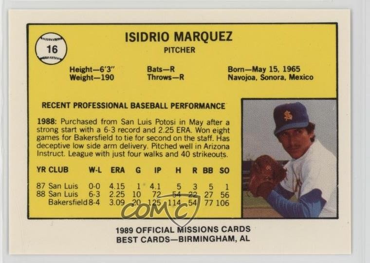 1989 Best San Antonio Missions Isidro Marquez Isidrio Marquez #16 | eBay