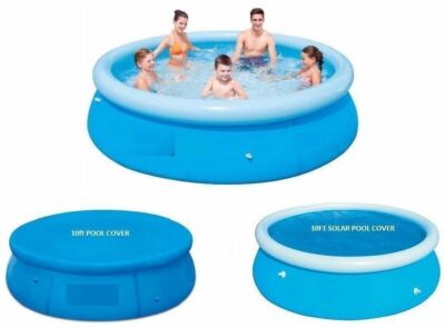 Easy Set Inflatable Swimming Paddling Pool 6/ 8 / 10 Ft/ Pool Cover ...