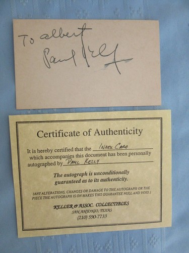 ULTRA RARE SIGNED ORIGINAL W/COA PAUL KELLY INSCRIBED INDEX CARD | eBay
