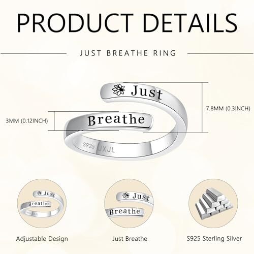 Silver Adjustable Ring Inspirational Jewelry S925 Sterling Wrap Just ...