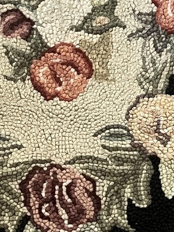 Vintage Hand Hooked Wool Floral Oval Rug Mat – Black Background ...