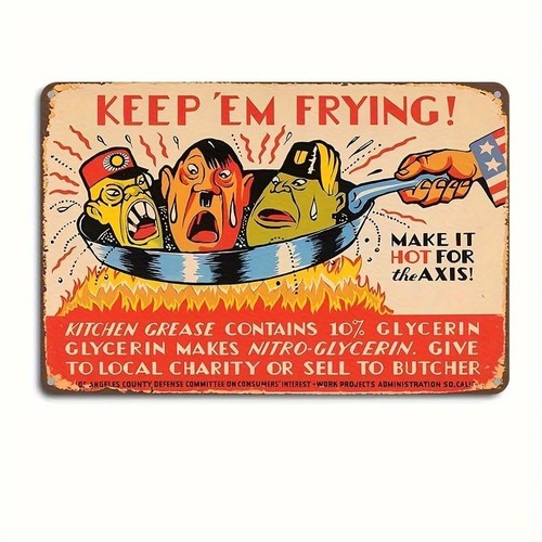 Keep 'Em Frying" WWII Vintage Metal Sign - 8x12" Aluminum Wall Art for ...