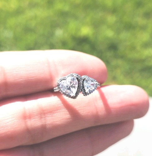 New 100% 925 Sterling Silver Sparkling Halo Hearts Ring 193659C01 size ...