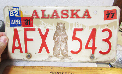 1976 Alaska License Plate '76 Kodiak bear style plate, AFX 543, 1977 ...