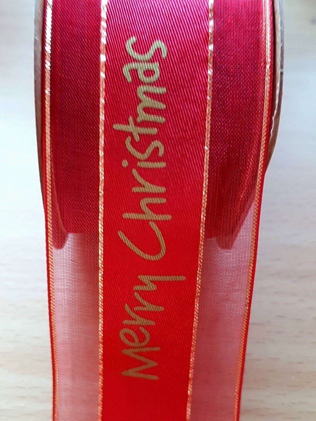 TARTAN MERRY CHRISTMAS RIBBON RED and GOLD WIRED 38/40mm BOWS CAKE ...