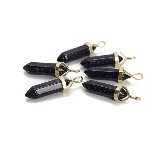 Blue Sandstone Pendulum Healing Point Gold Plated Bail Pendant 8x40mm 6 ...