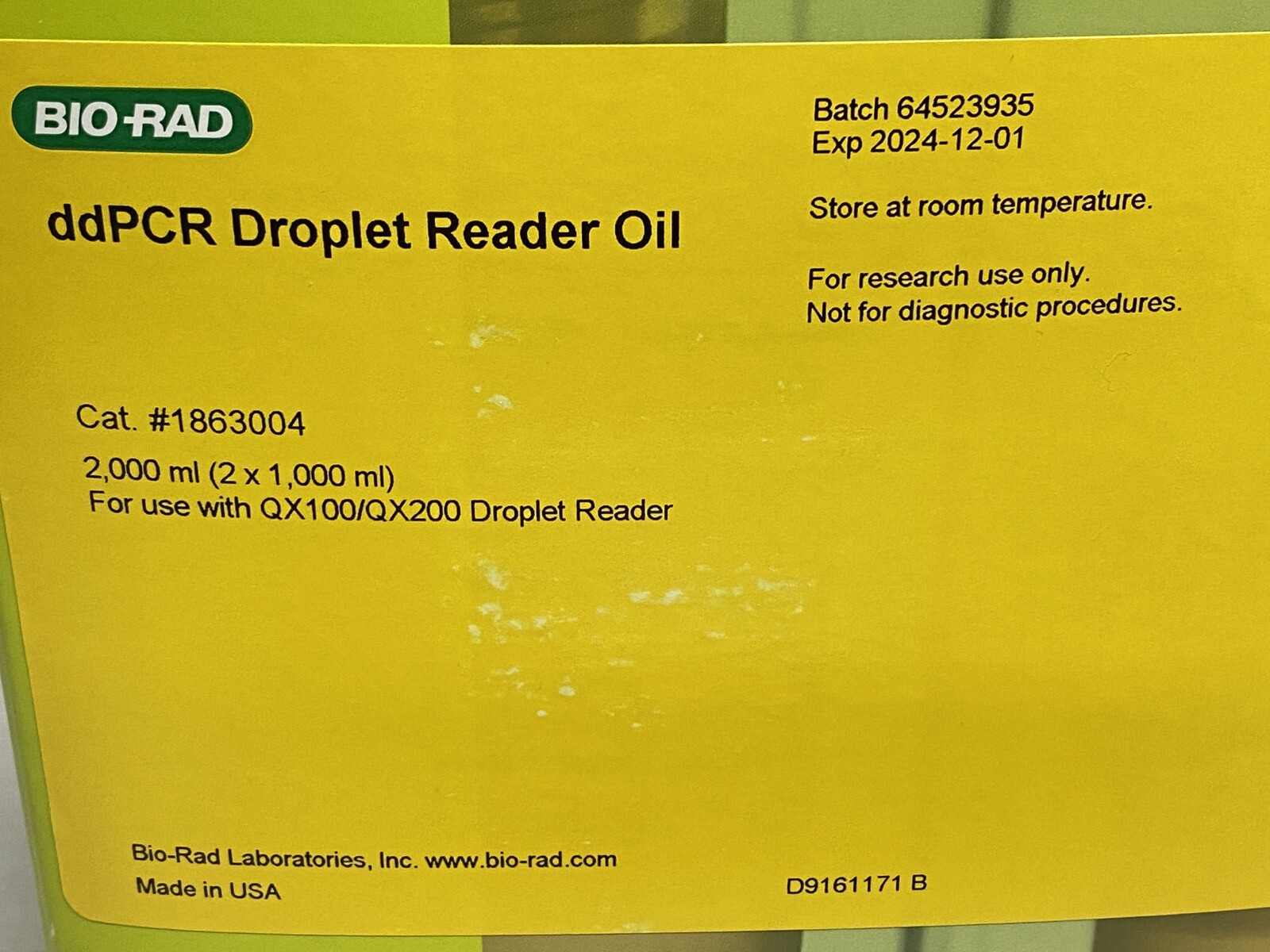 (2/Pk) BIO-RAD 1000mL ddPCR Droplet Reader Oil for QX100 QX200 1863004 ...