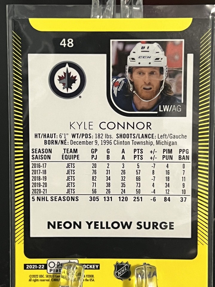 KYLE CONNOR-----2021-22 O PEE CHEE PLATINUM-----NEON YELLOW SURGE ...