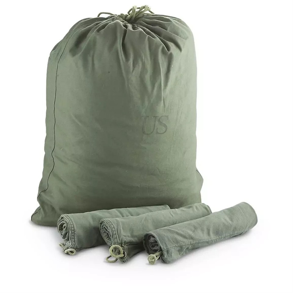 US Army BARRACKS BAG OD 100% Cotton Large Laundry Bag Military USGI VGC ...