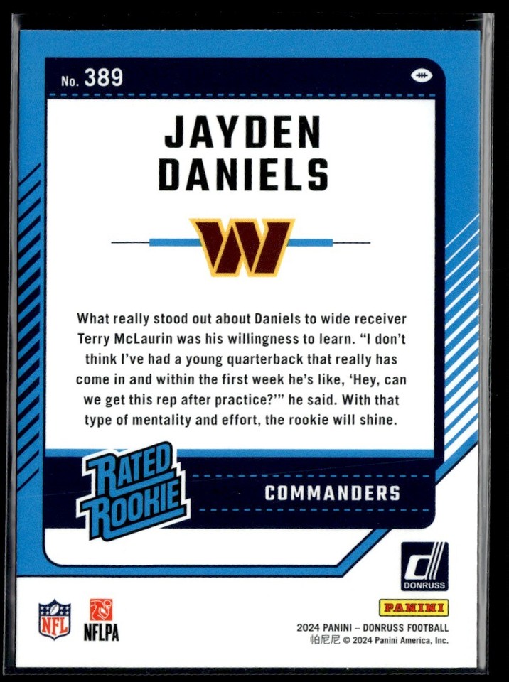 2024 Donruss #389 Jayde Daniels Rated Rookie RC Washington Commanders | eBay