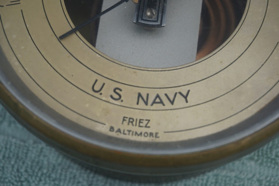 ANTIQUE U S NAVY BAROMETER BY FRIEZ BALTIMORE WWII 1942 MARITIME BRASS ...